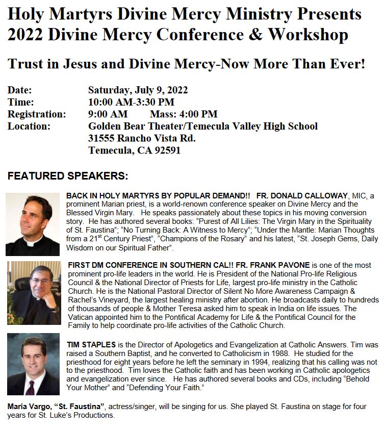 Divine Mercy Conference and Workshop in Temecula - JP2 Catholic Radio